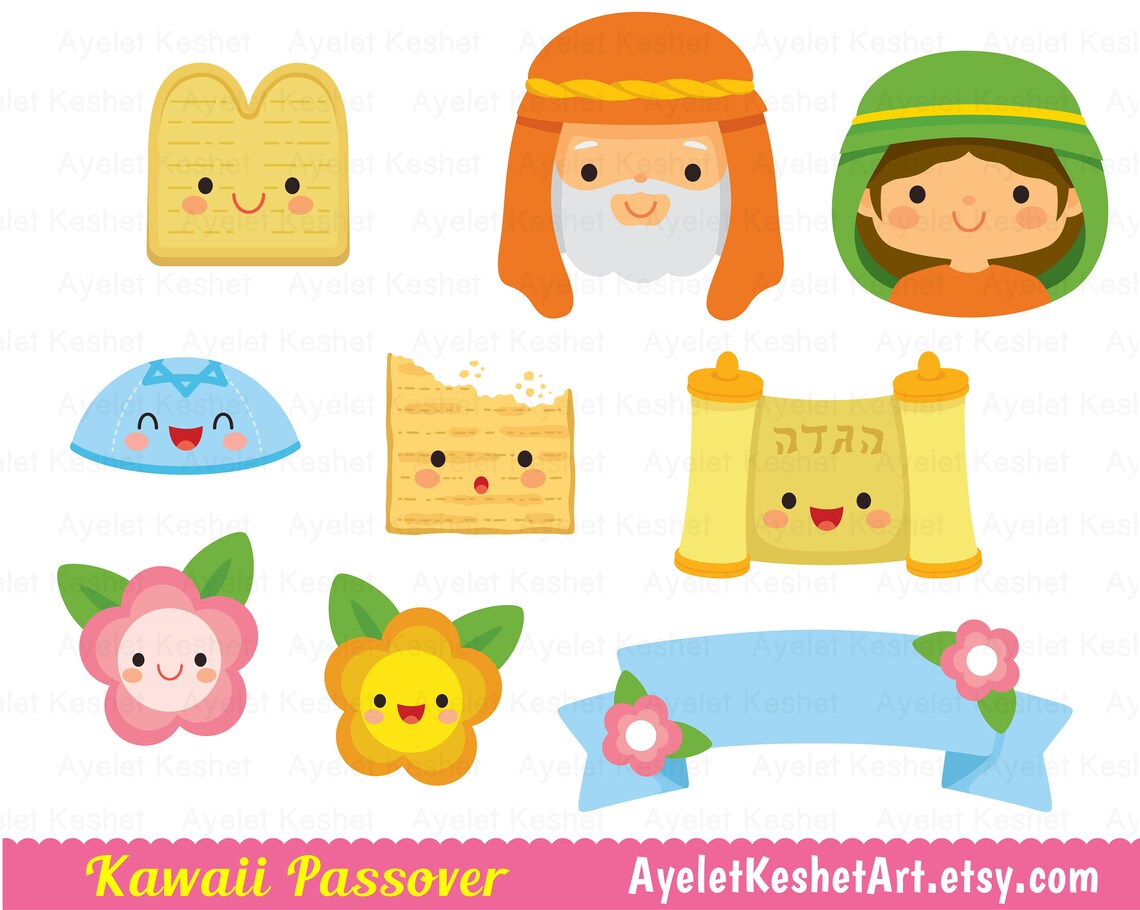 Passover Clipart With Kawaii Characters. Cute Passover or Pesach ...