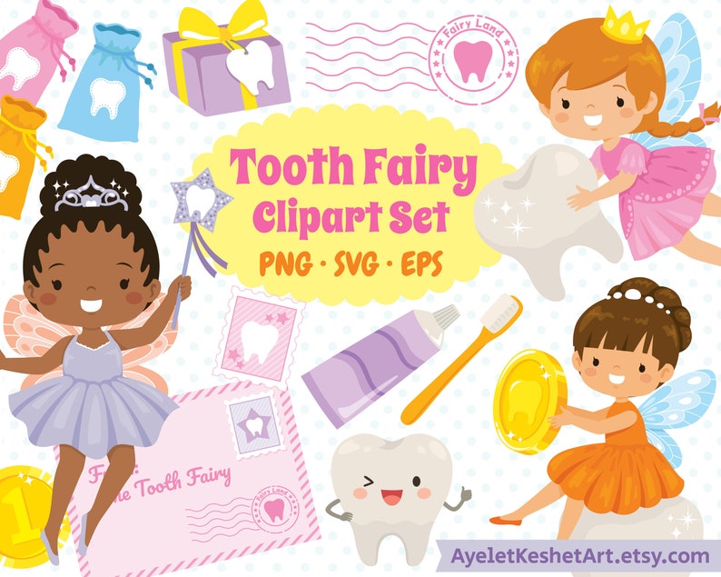 Tooth Fairy Clipart Bundle. Cute Tooth Fairies, Kawaii Teeth, Tooth ...