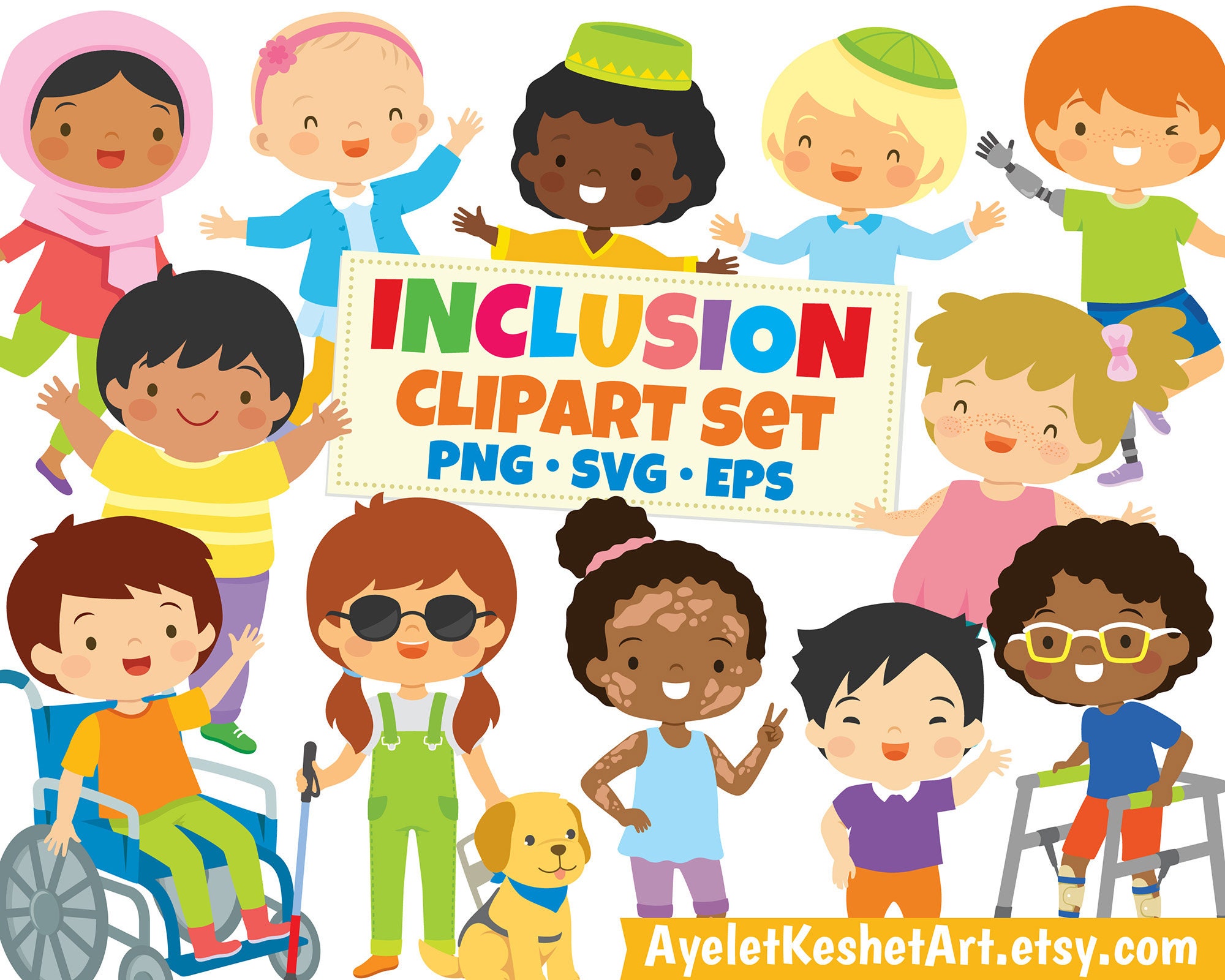 Inclusion Clipart Set. Kids Showcasing Inclusivity Through Diversity of ...