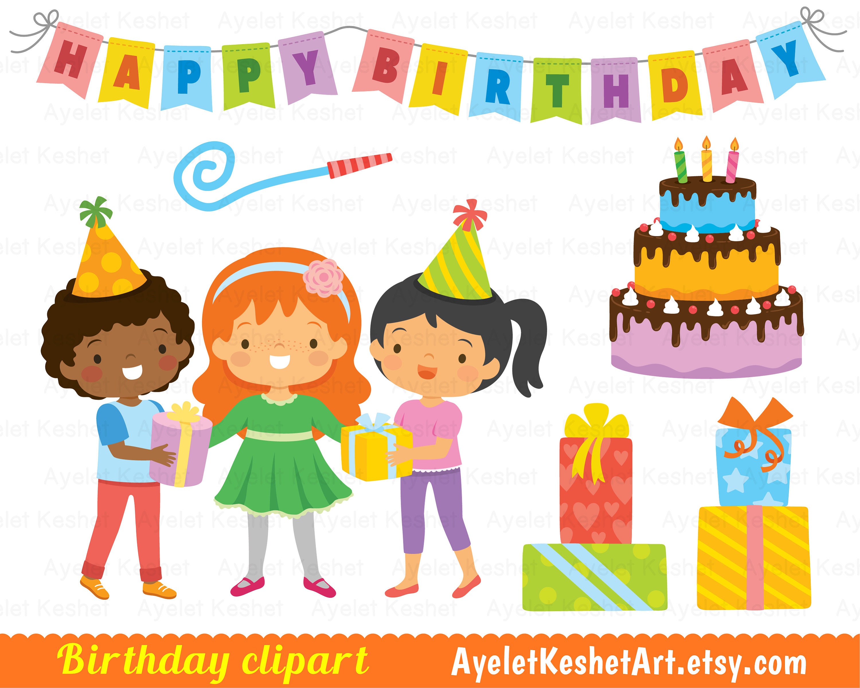 Birthday Clipart Bundle. Birthday Cake Balloons Presents and - Etsy