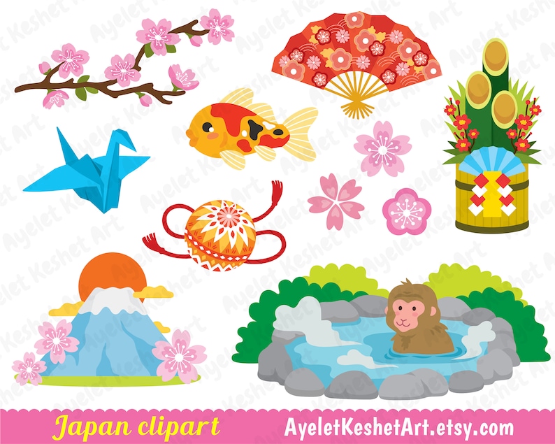 Japan Clipart Bundle. Cute Japanese Items, Japan Symbols, Geisha ...