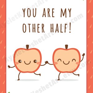 You Are My Other Half - Printable Greeting Card & Lined Envelope. Cute ...