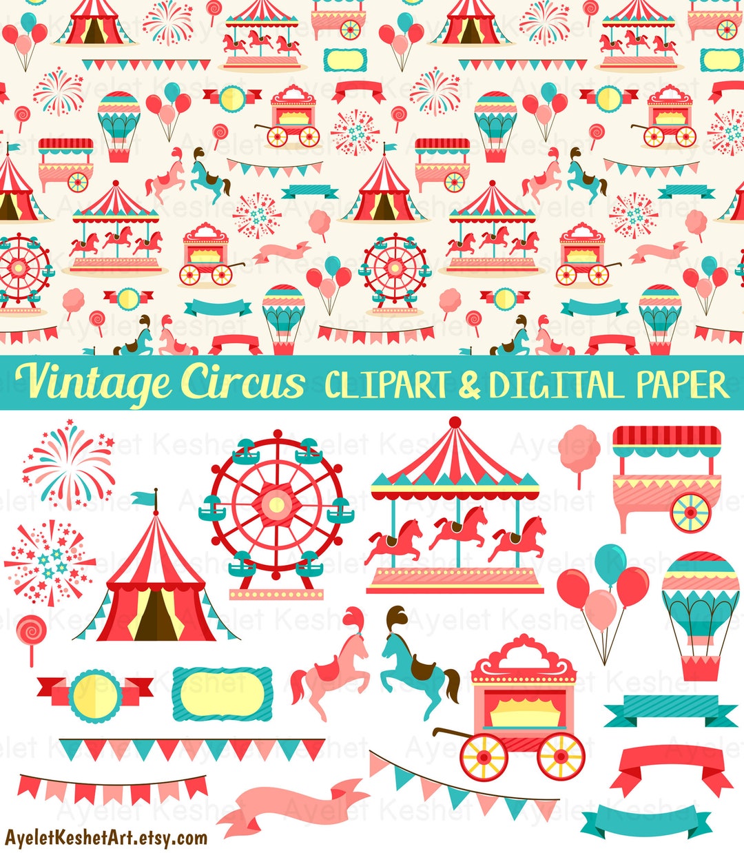 Vintage Circus Clipart Bundle and Digital Paper. PNG SVG and - Etsy Israel