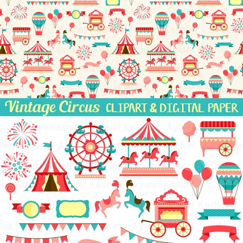 Vintage Circus Clipart Bundle and Digital Paper. PNG SVG and - Etsy Israel