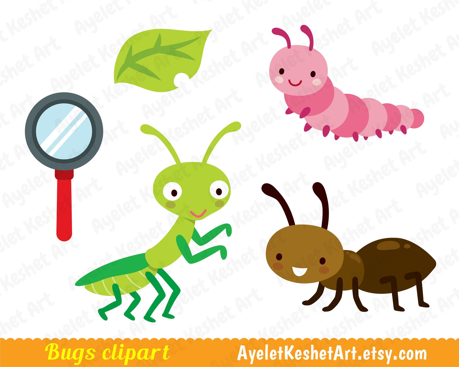 Bugs Clipart Set. Cute Bugs and Kids Enjoying Spring and Nature. SVG ...