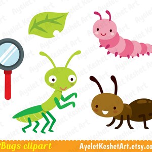 Bugs Clipart Set. Cute Bugs and Kids Enjoying Spring and Nature. SVG ...