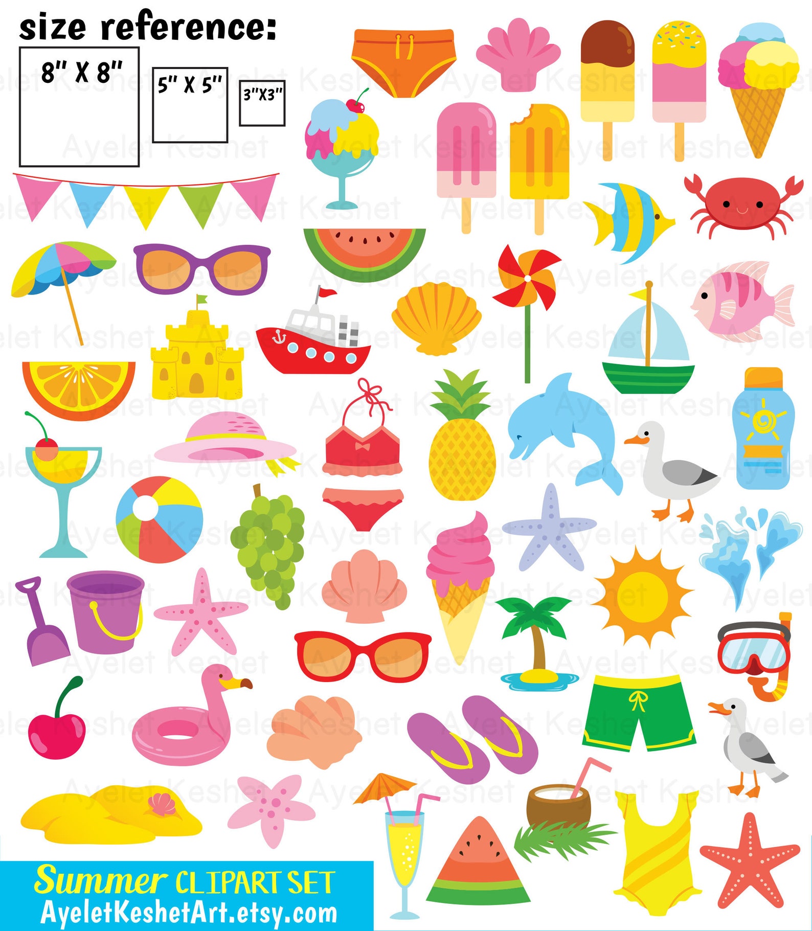 Summer Clipart Set. Cute Beach Clipart Bundle for Personal & - Etsy Israel