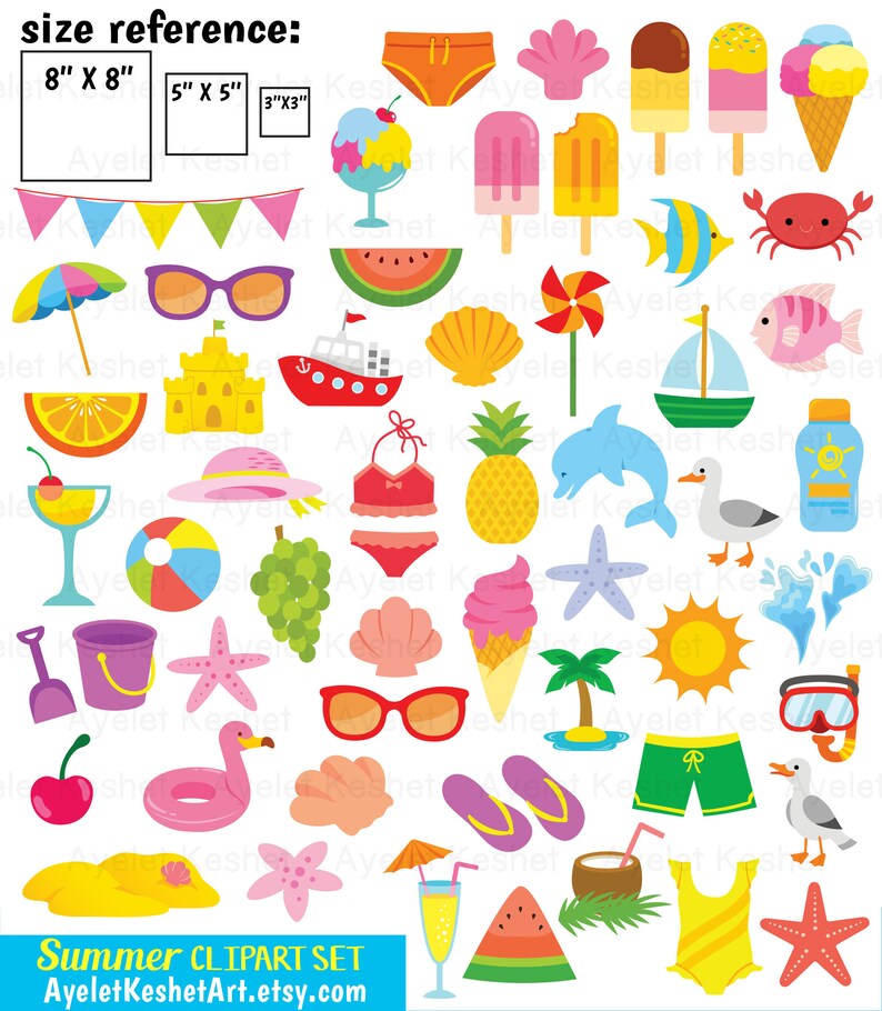 Summer Clipart Set. Cute Beach Clipart Bundle for Personal & - Etsy Israel
