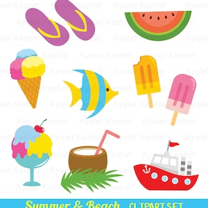 Summer Clipart Set. Cute Beach Clipart Bundle for Personal & - Etsy Israel
