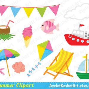 Summer Clipart Set. Cute Beach Clipart Bundle for Personal & Commercial ...