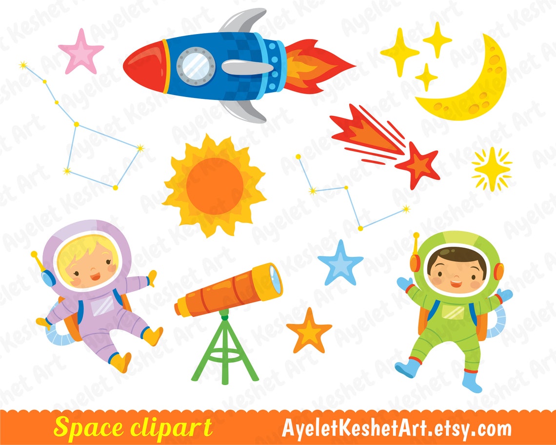 Outer Space Clipart Set. Cute Space Elements - Spaceships, Aliens ...