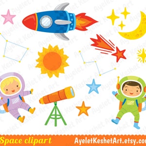 Outer Space Clipart Set. Cute Space Elements - Spaceships, Aliens ...
