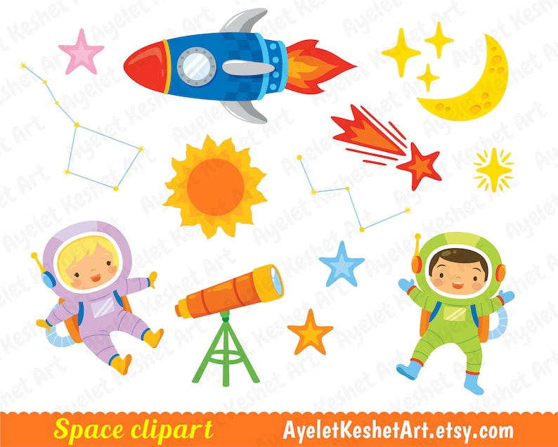 Outer Space Clipart Set. Cute Space Elements - Spaceships, Aliens ...