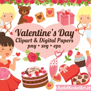 Valentines Day Clipart Bundle. Cute Valentines Clipart and and Digital ...
