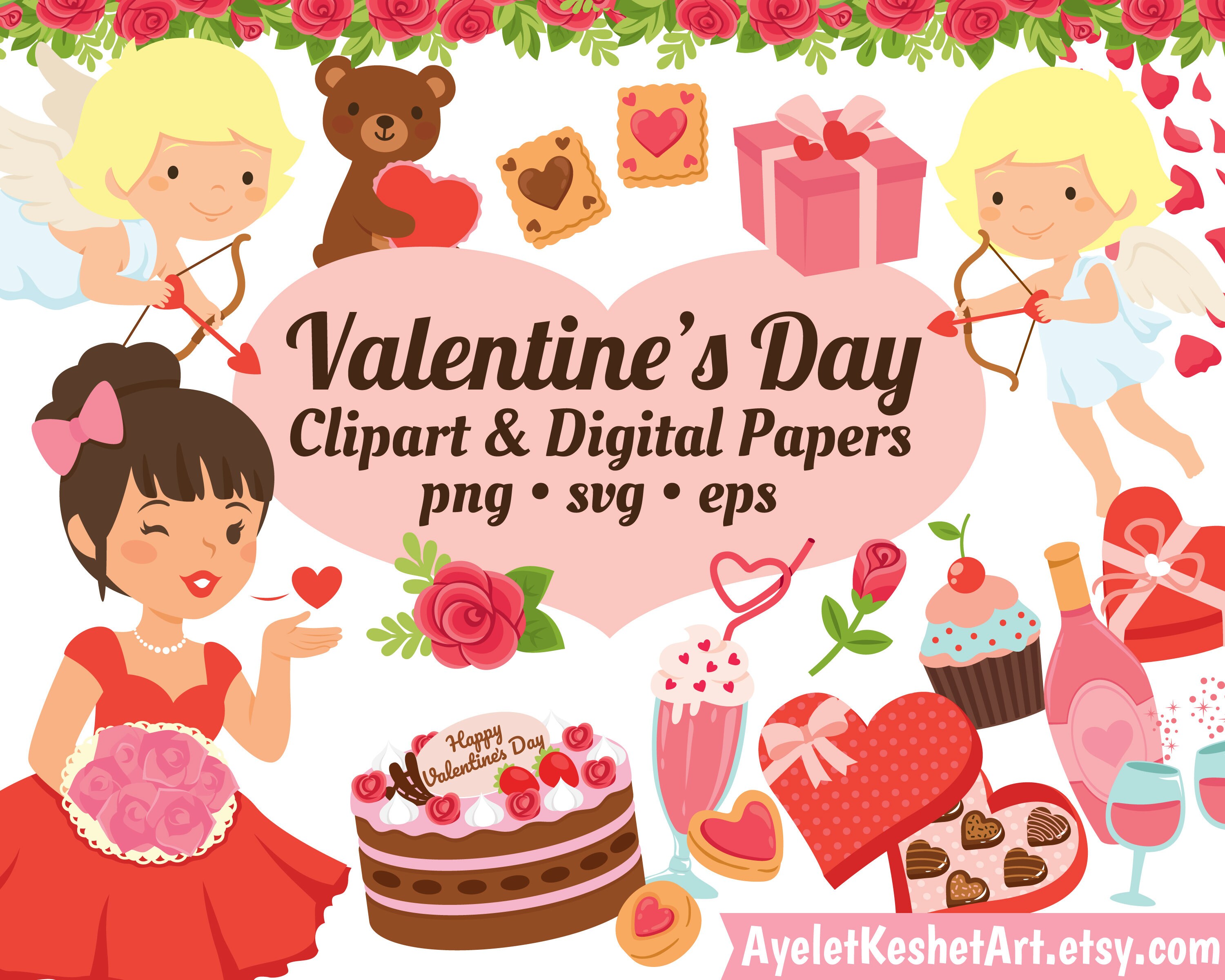Valentines Day Clipart Bundle. Cute Valentines Clipart and and - Etsy ...