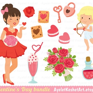 Valentines Day Clipart Bundle. Cute Valentines Clipart and and Digital ...