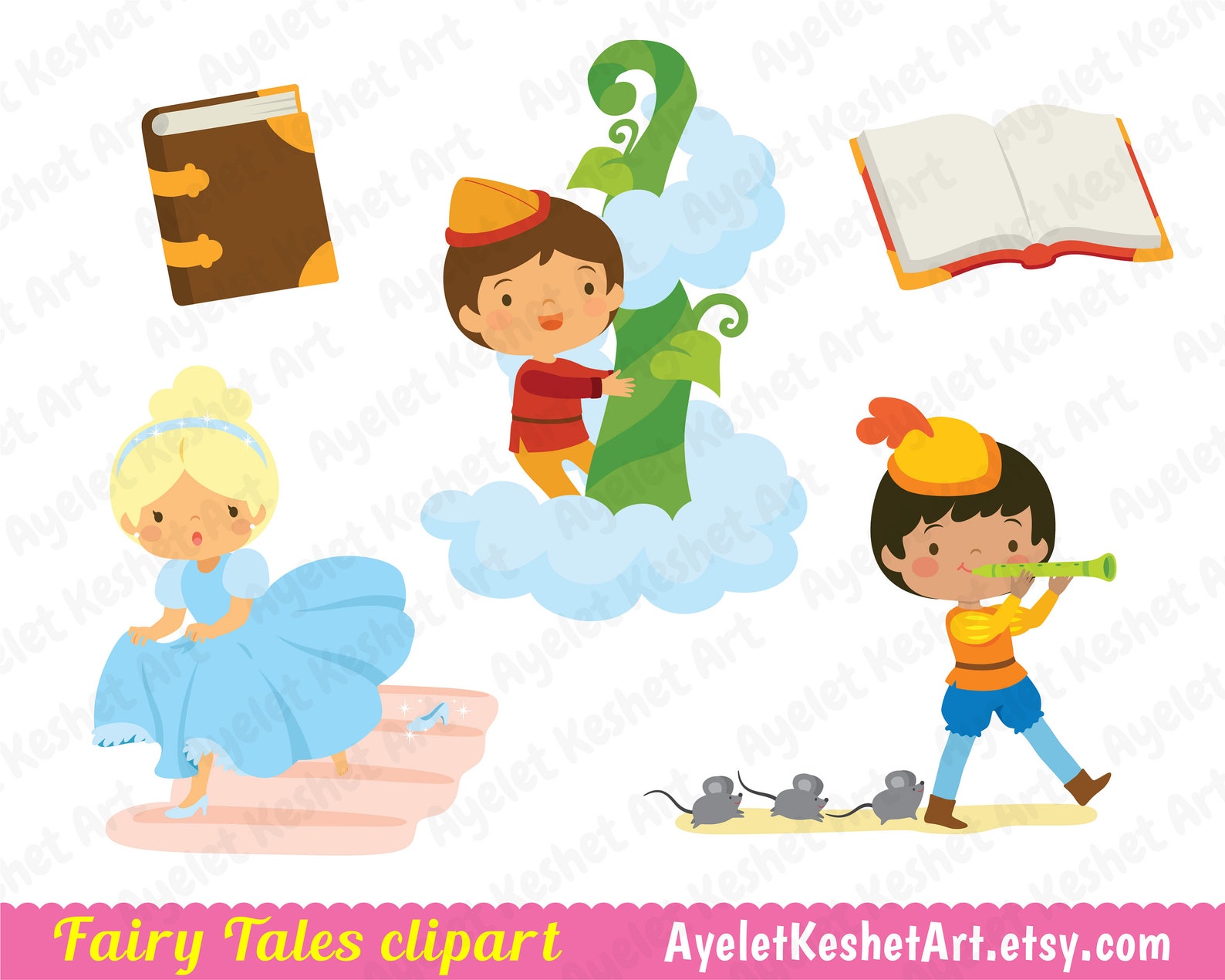 Fairy Tale Clipart Set. Cinderella, Snow White and Other Characters ...