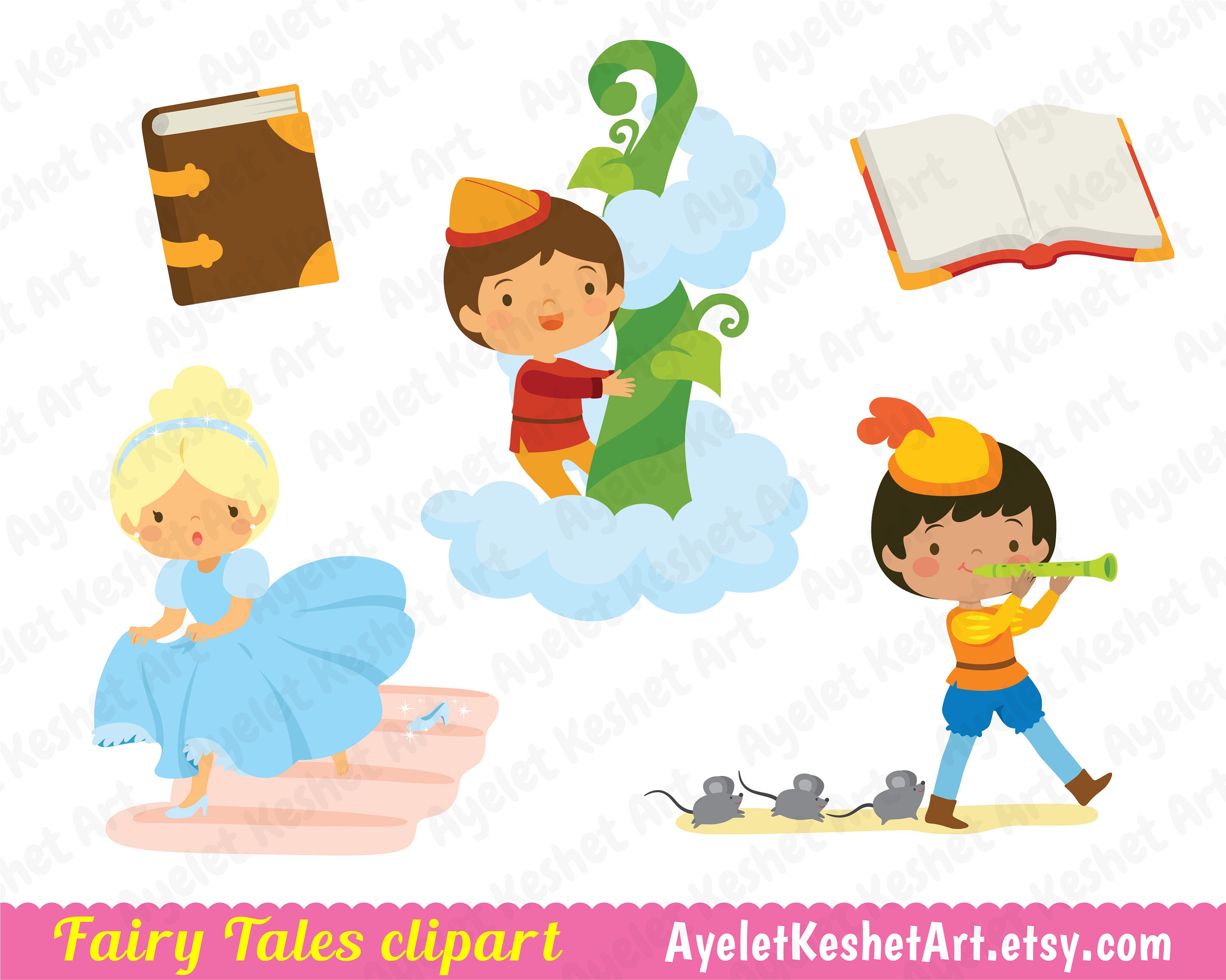 Fairy Tale Clipart Set. Cinderella, Snow White and Other Characters ...