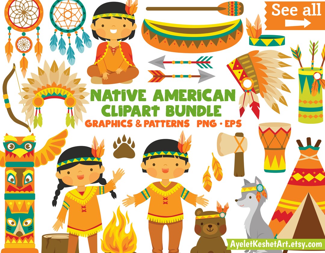 Native American Inspired Clipart With Digital Papers. Cute Indian ...
