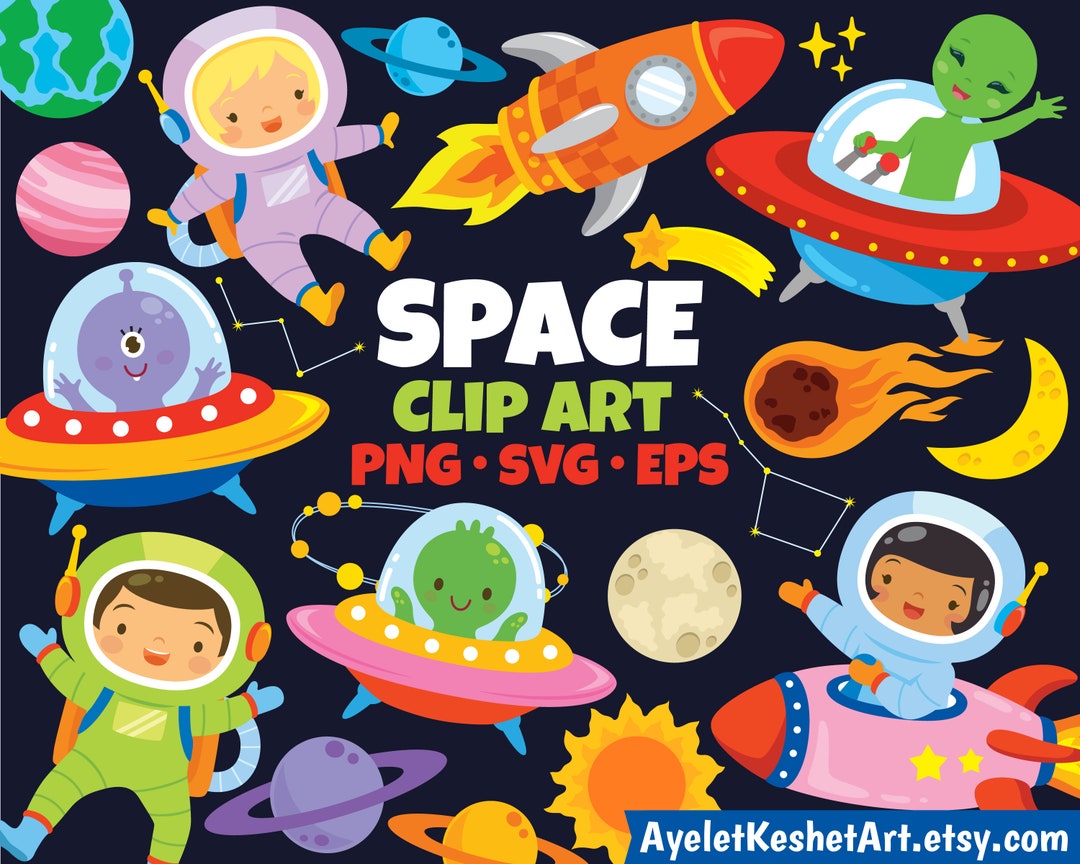Outer Space Clipart Set. Cute Space Elements - Spaceships, Aliens ...