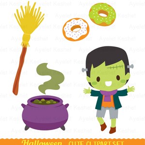 Kawaii Halloween Clipart Set. Cute Digital Clipart Bundle for Personal ...