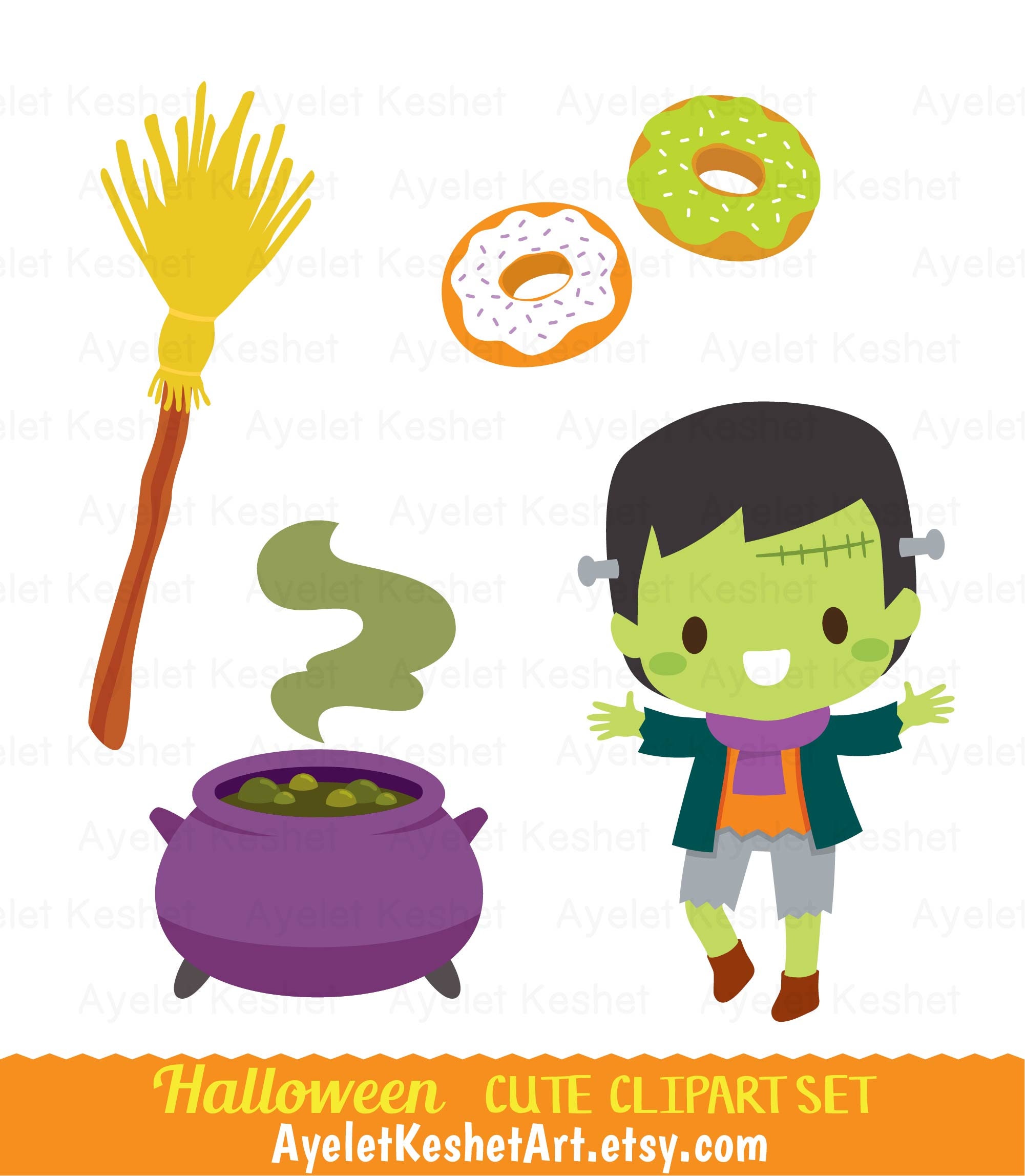 Kawaii Halloween Clipart Set. Cute Digital Clipart Bundle for Personal ...