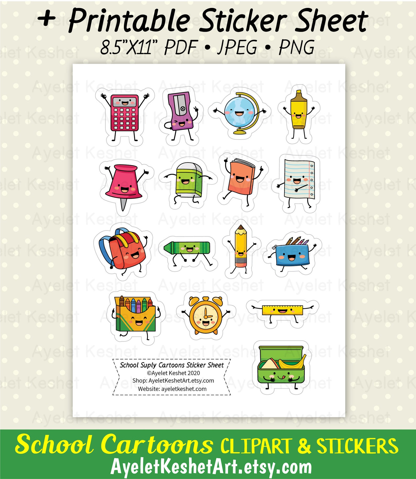 Cute School Clipart Set and Printable Stickers. Cute Digital - Etsy Israel
