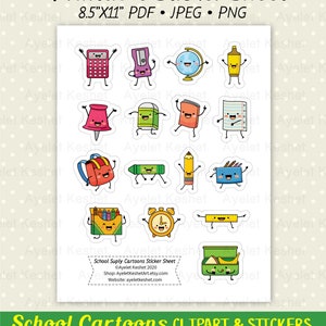 Cute School Clipart Set and Printable Stickers. Cute Digital Clipart ...
