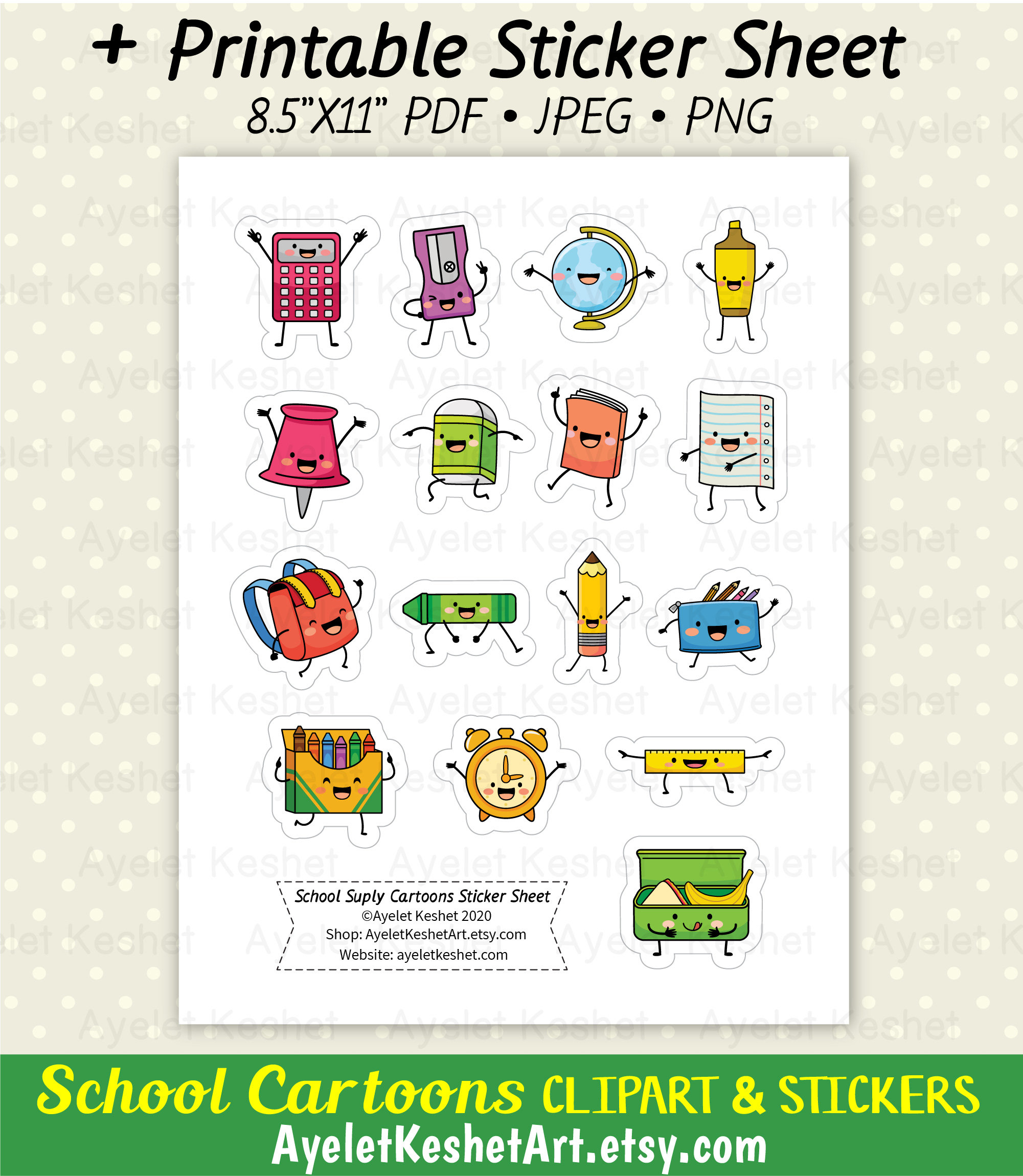 Cute School Clipart Set and Printable Stickers. Cute Digital - Etsy ...