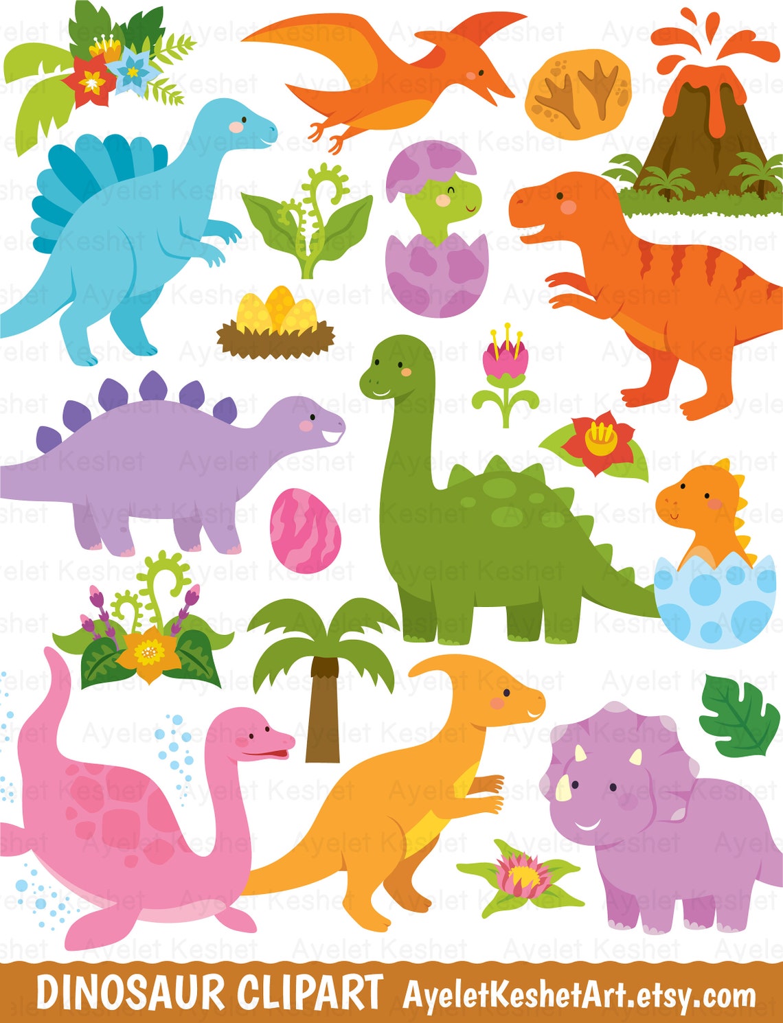 Dinosaur Clipart Set. Cute Dinosaurs Clipart Bundle for - Etsy Canada