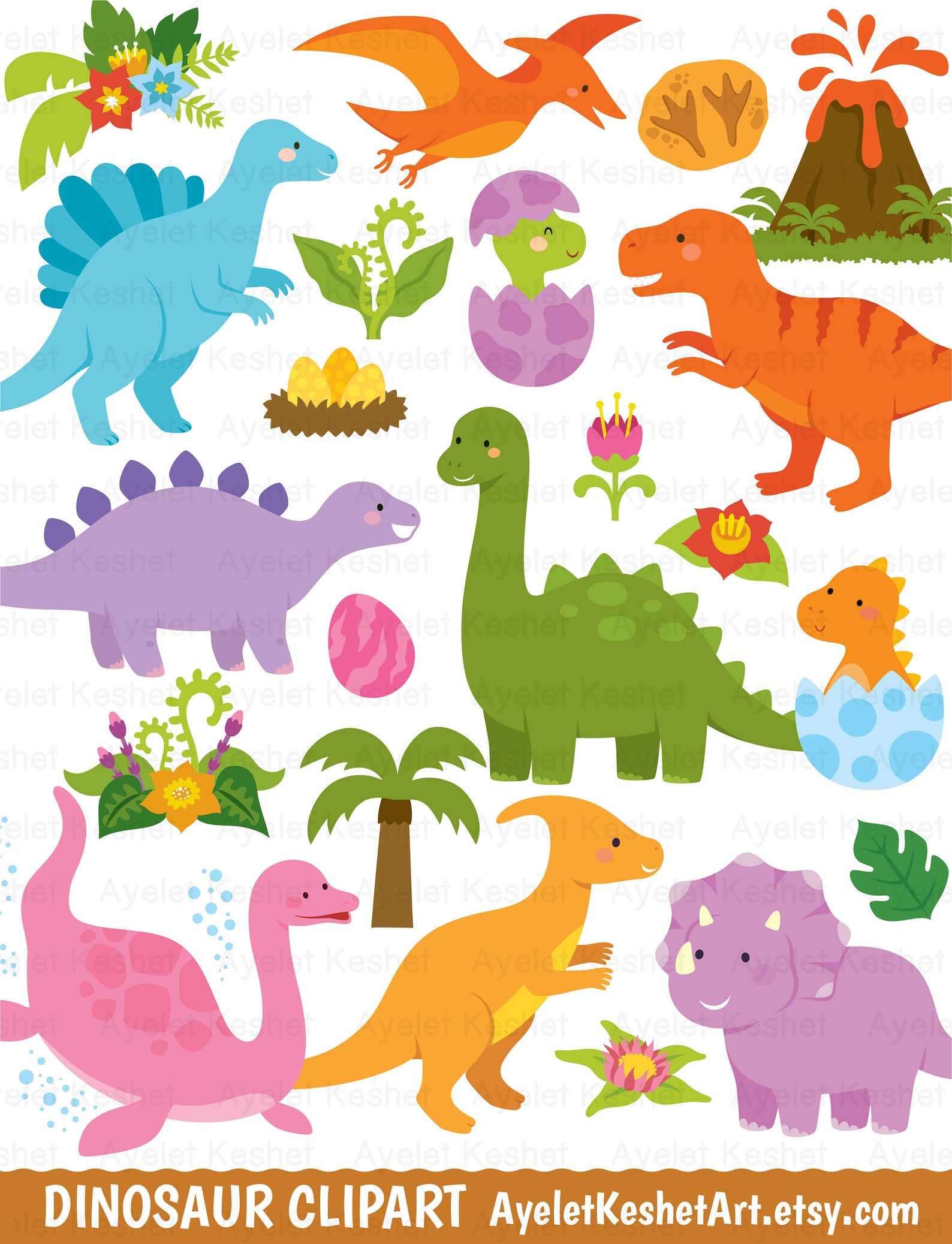 Dinosaur Clipart Set. Cute Dinosaurs Clipart Bundle for - Etsy Canada