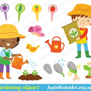 Gardening Clipart Set – Vegetable Garden, Tools & Kids Gardening (PNG ...