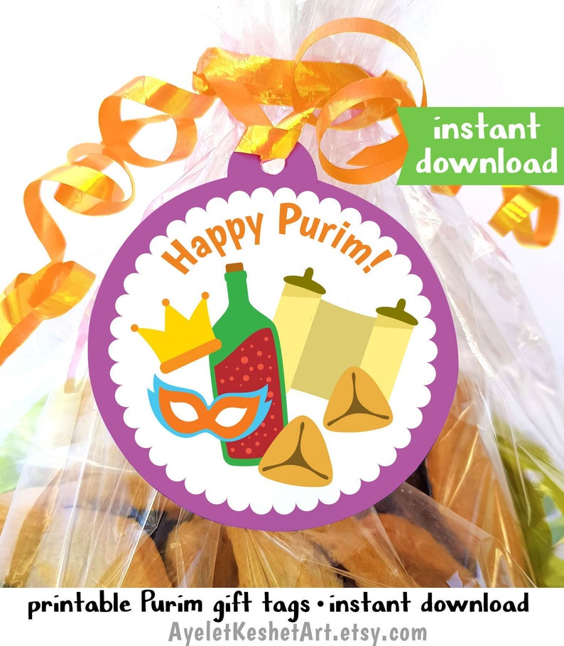 Happy Purim Printable Gift Tag or Party Favor Tag With the Holiday ...