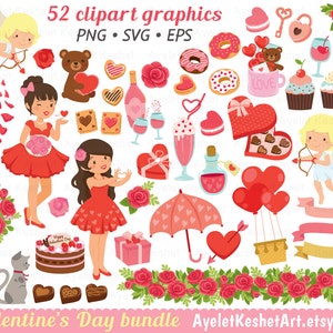 Valentines Day Clipart Bundle. Cute Valentines Clipart and and Digital ...