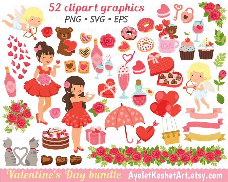 Valentines Day Clipart Bundle. Cute Valentines Clipart and and - Etsy ...