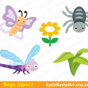 Bugs Clipart Set. Cute Bugs and Kids Enjoying Spring and Nature. SVG ...