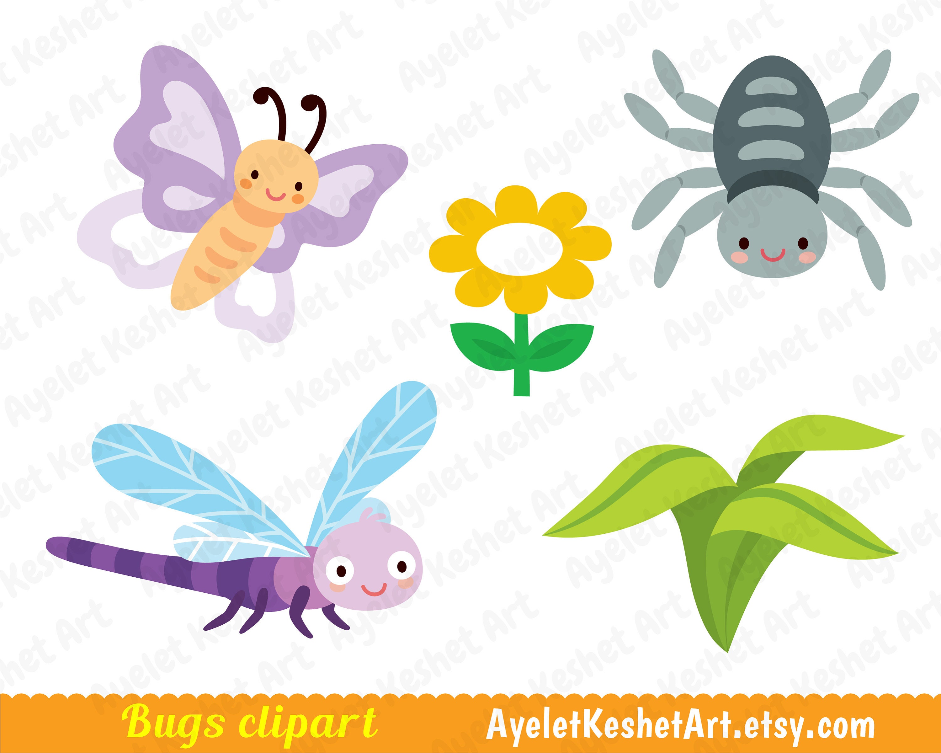 Bugs Clipart Set. Cute Bugs and Kids Enjoying Spring and Nature. SVG ...