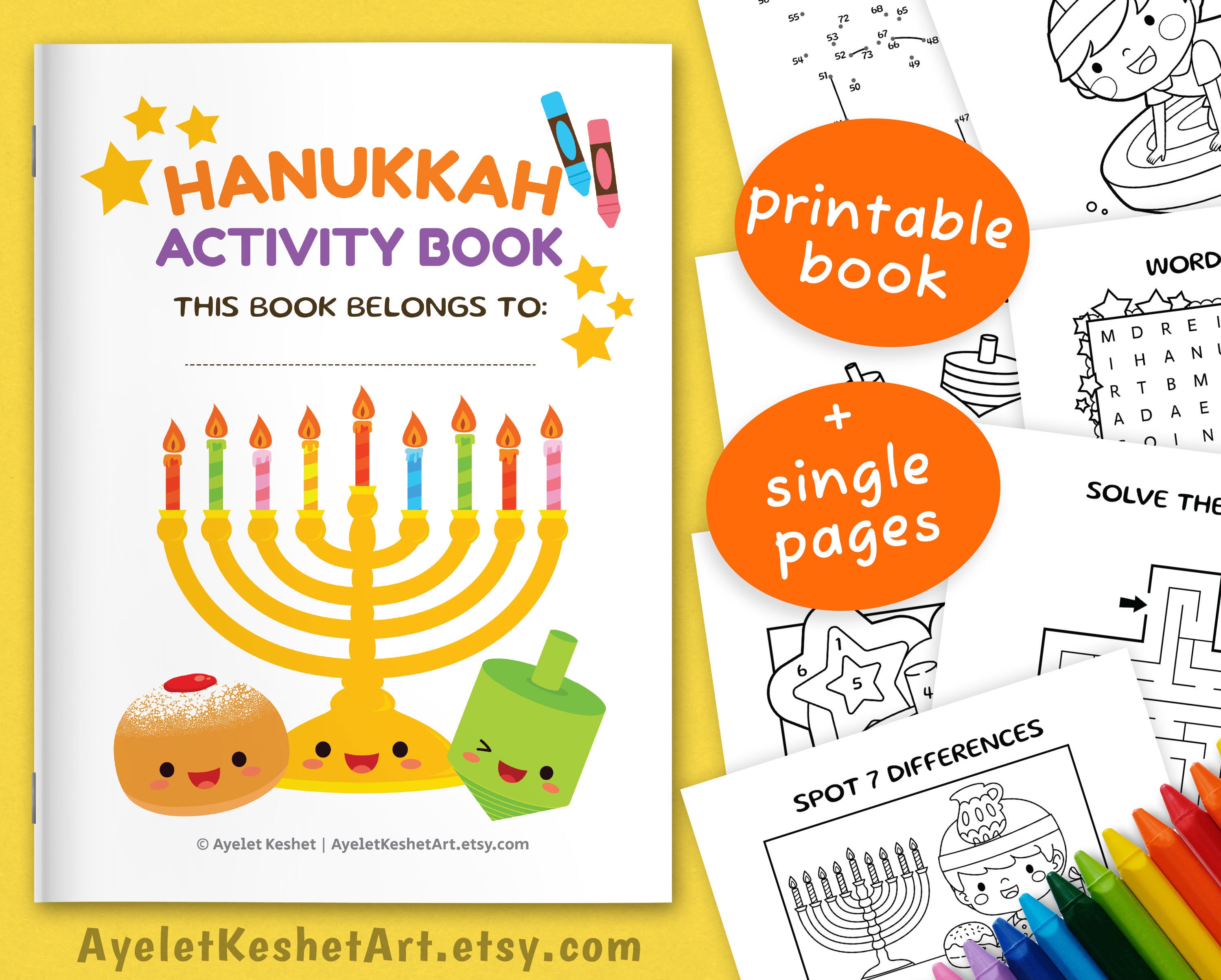 Printable Hanukkah Activity Book for Kids. Activity Pages, Puzzles and ...