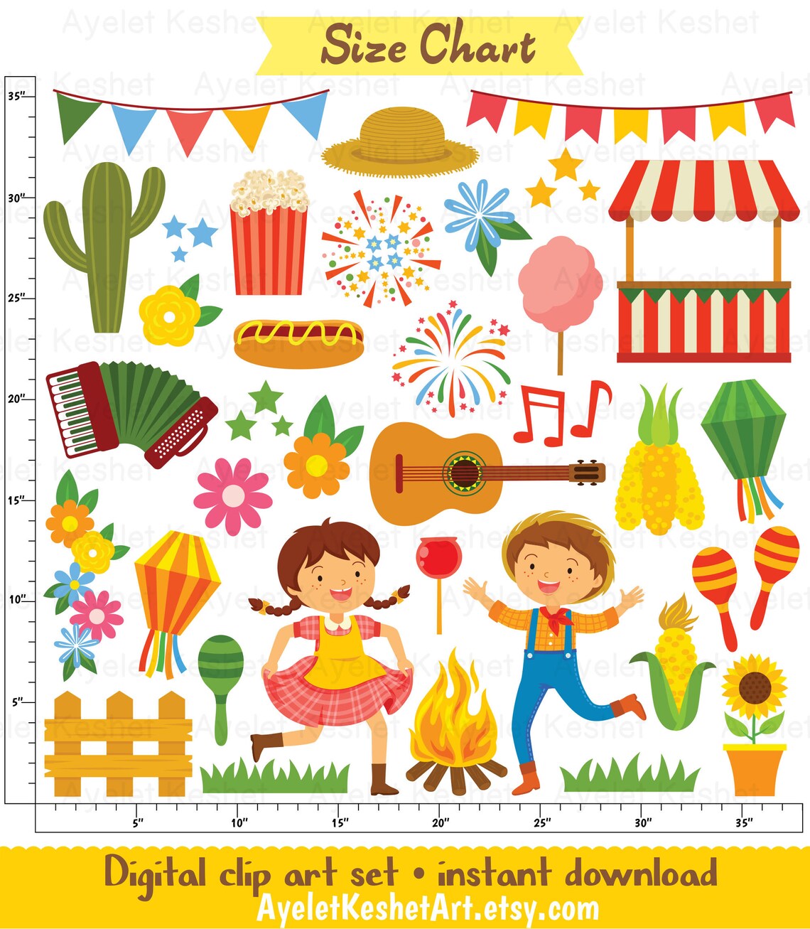 Festa Junina Digital Clip Art Set. Graphic Elements and Cute - Etsy Israel