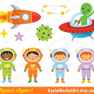 Outer Space Clipart Set. Cute Space Elements - Spaceships, Aliens ...