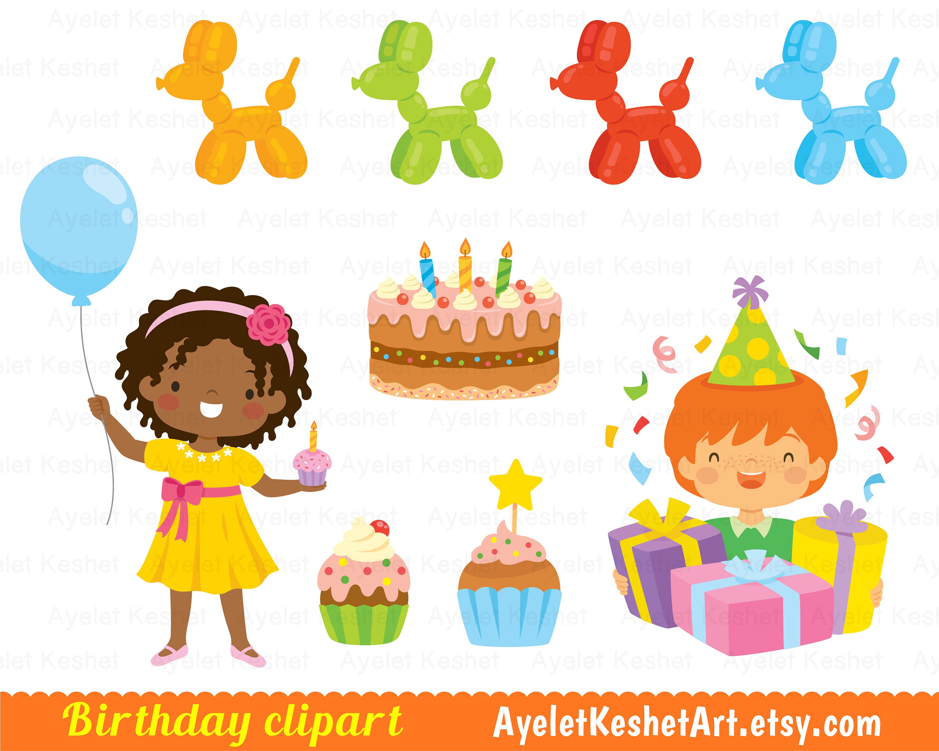 Birthday Clipart Bundle. Birthday Cake Balloons Presents and - Etsy