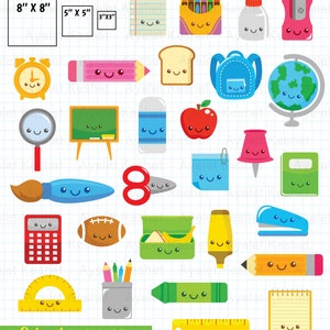 Kawaii School Clipart Set. Cute Digital Clipart Bundle for | Etsy UK