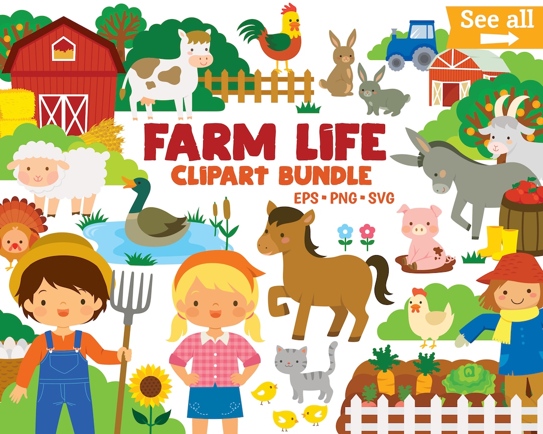 Big Farm Clipart Bundle. Farm Animals, Farm Life and Farm Kids, Plus ...
