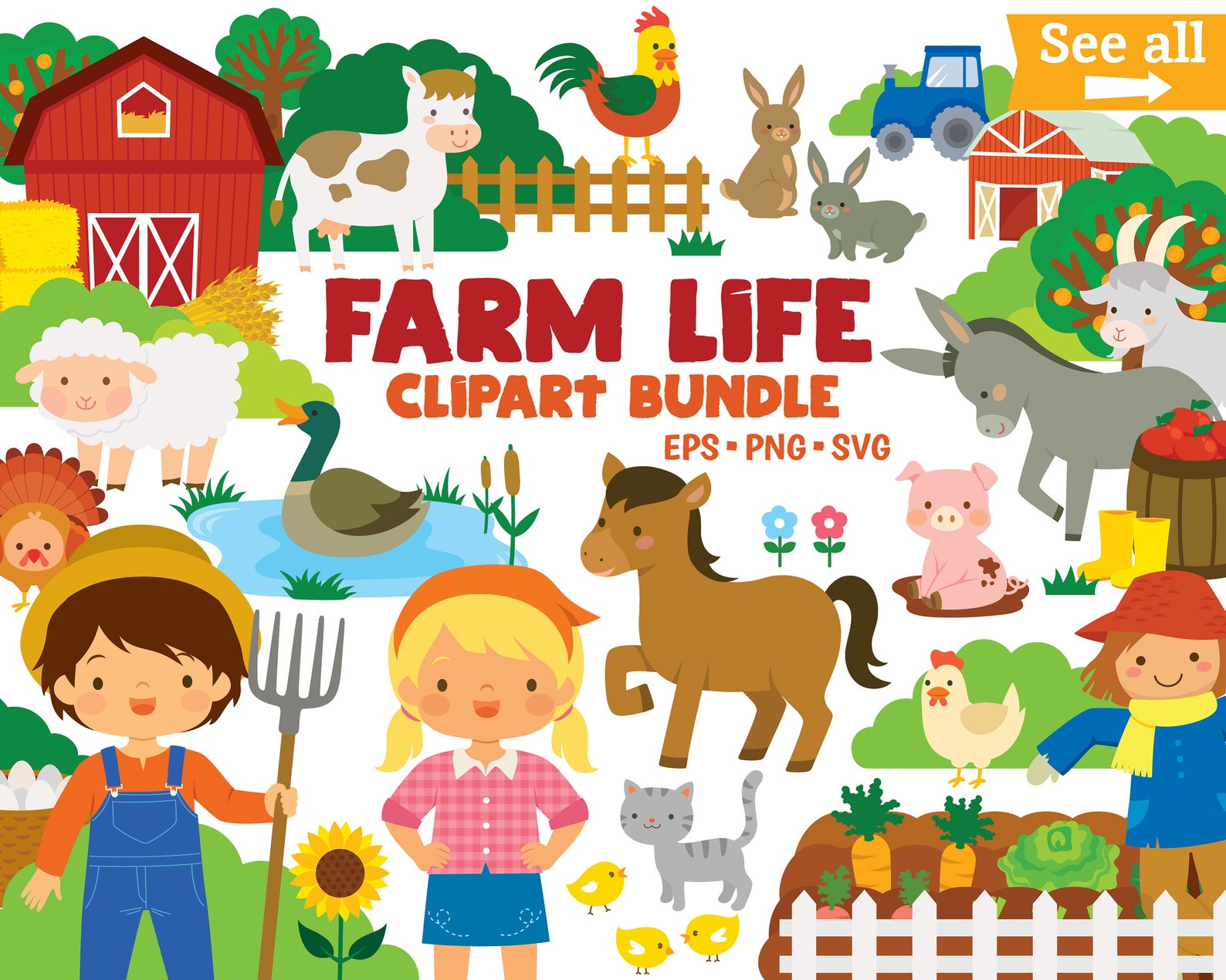 Big Farm Clipart Bundle. Farm Animals Farm Life and Farm - Etsy Israel