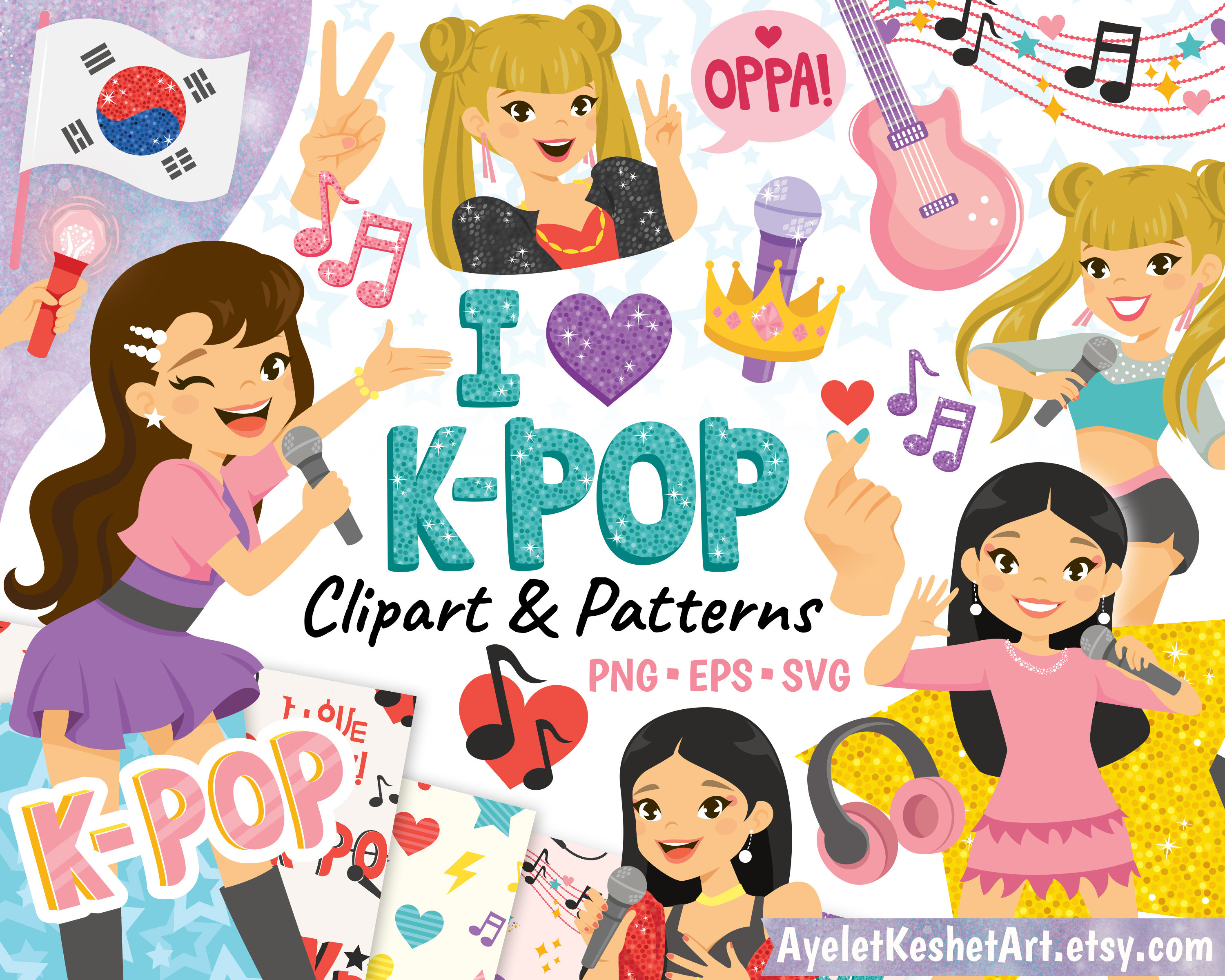 K Pop Clipart Bundle Kpop Or Korean Pop Symbols With Cute Etsy Finland