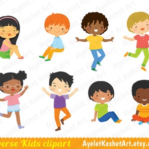 Diverse Kids Clipart. Multi Ethnic Children (white, Asian and Black ...