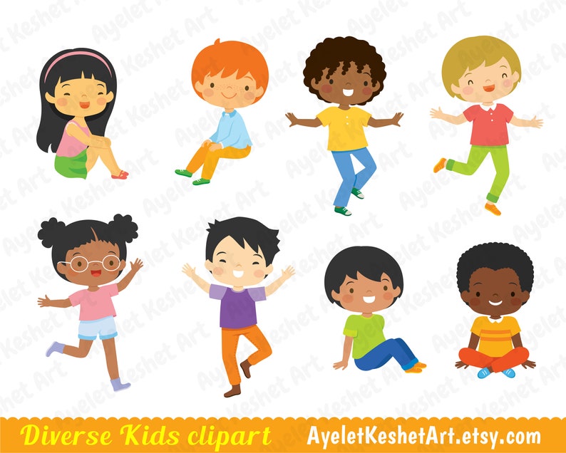 Diverse Kids Clipart. Multi Ethnic Children white, Asian and Black Kids ...