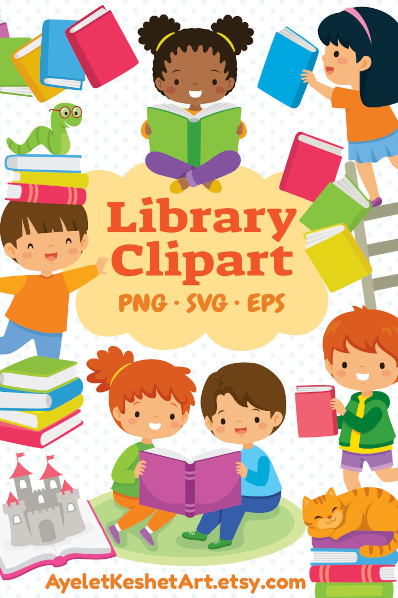 Book Clipart / Library Clipart Set. Kids Reading Books Clipart Bundle ...