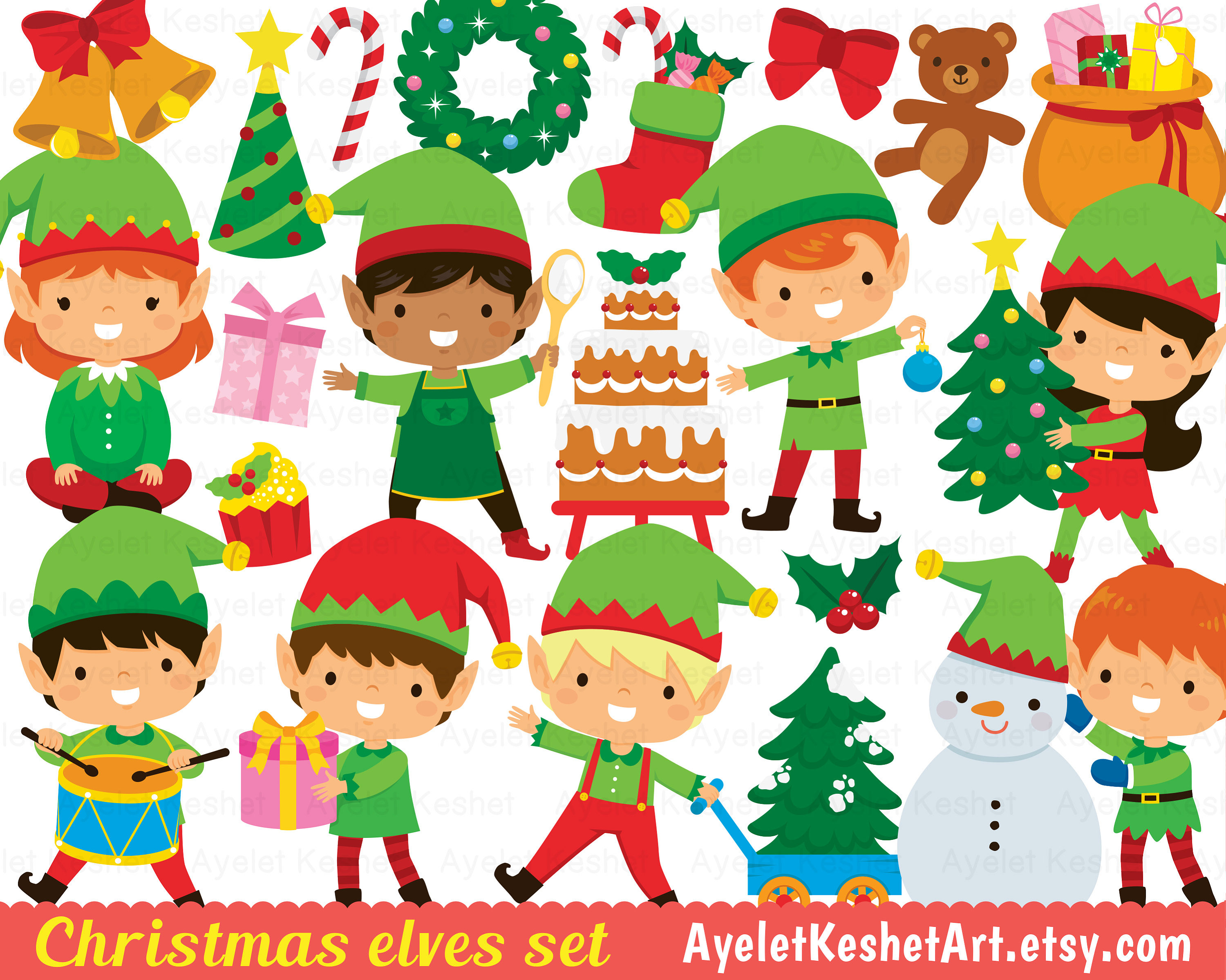 Cute Christmas Elves Clipart