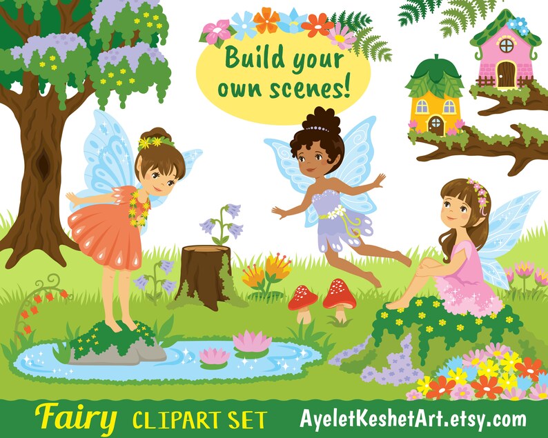 Fairy Clipart Bundle. Magical Fairies Forest Flowers and | Etsy Israel